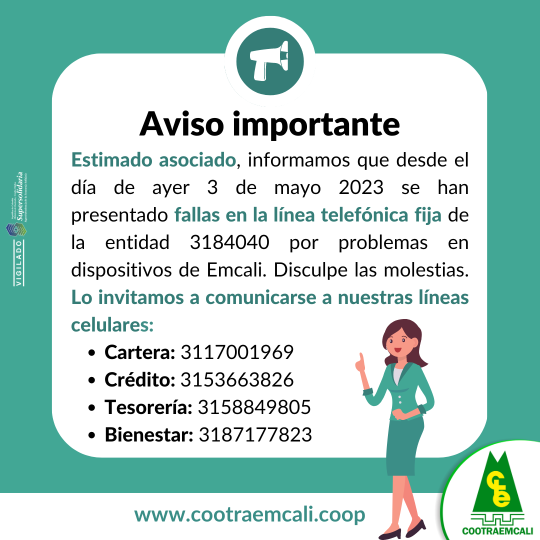Aviso linea Telefónica | COOTRAEMCALI